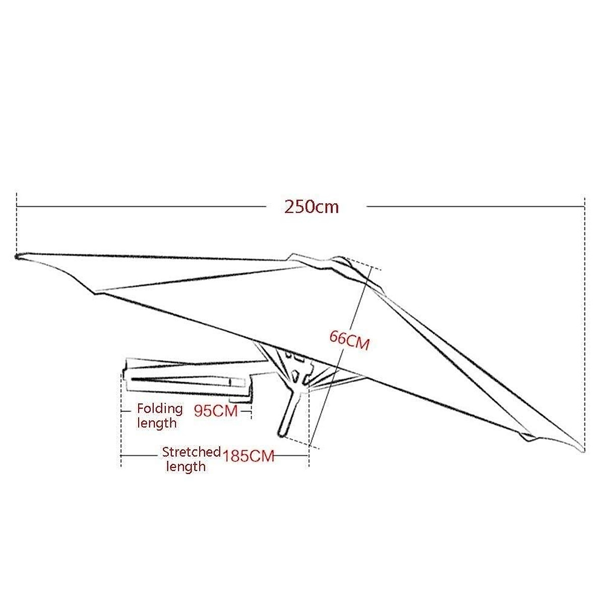 TEmkin Wall Mount Patio Umbrellas Parasol Outdoor Garden Balcony Sun Shade Umbrellas, Aluminium Pole, 8ft / 250cm (White) (White)