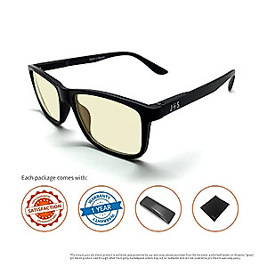 J+S Vision Blue Light Shield Computer Reading/Gaming Glasses - 0.0 Magnification - Anti Blue Light 100% UV Protection Low Color Distortion, Classic Black Frame - Essential Gaming Gear