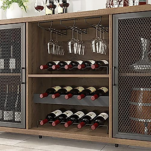 IBF Industrial Wine Bar Cabinet, Coffee Bar Cabinet for Liquor and Glasses, Farmhouse Liquor Cabinet with Storage Rack, Sidebaord Buffet Cabinet for Home Kitchen Dining Living Room, Rustic Oak, 55 in