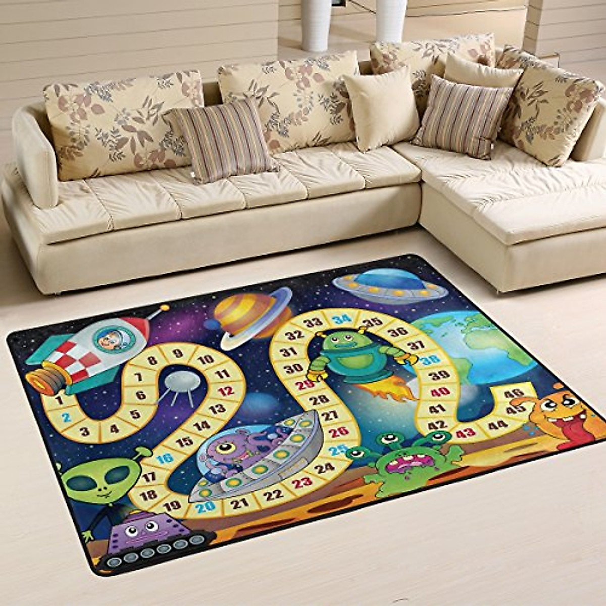 ALAZA My Daily Outer Space Theme Board Game Kids Area Rug 2 x 3 Feet, Living Room Bedroom Kitchen Decorative Lightweight Foam Printed Rug