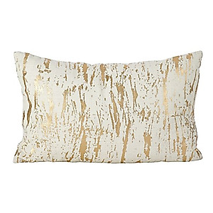 SARO LIFESTYLE 1612.GL1422B Distressed Metallic Foil Design Cotton Down Filled Throw Pillow, 14" x 22", Gold