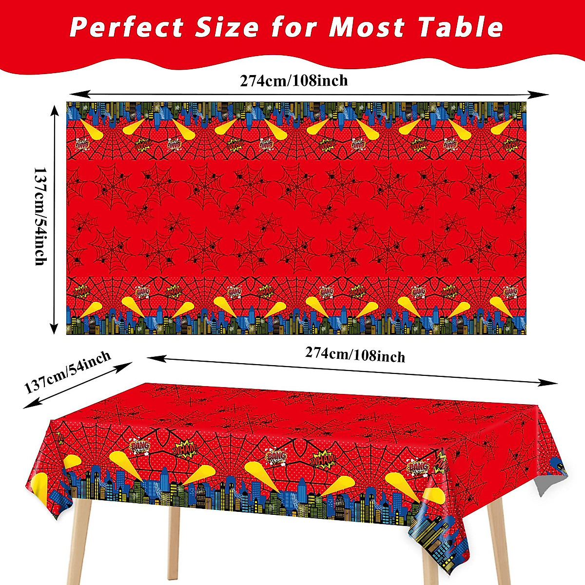 Wiooffen 3 Pcs Spider Themed Tablecloths Super Movie Hero Spider Tablecover for Birthday Party Supplies Table Cover Table Decorations for Kids Boys Baby Shower Party Favors Decorations