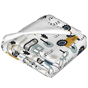 Cute Excavator Throw Blanket Flannel Fleece Truck Blanlet Autumn Lightweight Soft Fuzzy Cozy Travel Blanket for Couch Bed Fall Decor Thanksgiving Kids Boys Girls 60"x50"