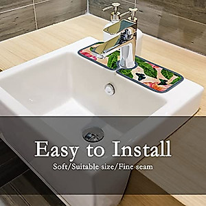 Absorbent Kitchen Faucet Mat 3 Pieces Watercolor Camellia Flowers Faucet Sink Splash Guard Bathroom Counter and RV,Faucet Counter Sink Water Stains Preventer