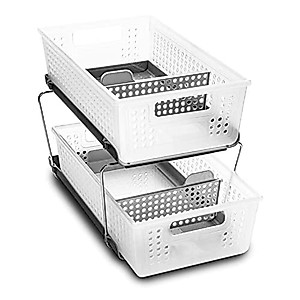 madesmart 2-Tier Organizer, Multi-Purpose Slide-Out Storage Baskets with Handles and Dividers, Frost
