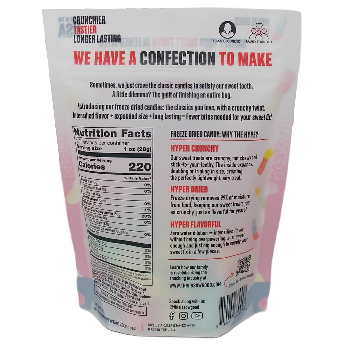 Sow Good Freeze Dried Candy 4 Flavor Variety - (1) Each: Crunchy Worms, Crunchy Bears, Cookie Dough Bombs, Lil' Mints (1.3-1.9 Ounces) Plus Recipe Booklet Bundle