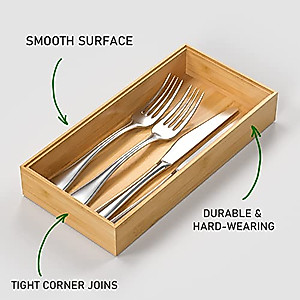 VeyFey Silverware Tray for Drawer, Stackable Kitchen Bamboo Drawer Organizer 12" x 6" x 2" Set of 2
