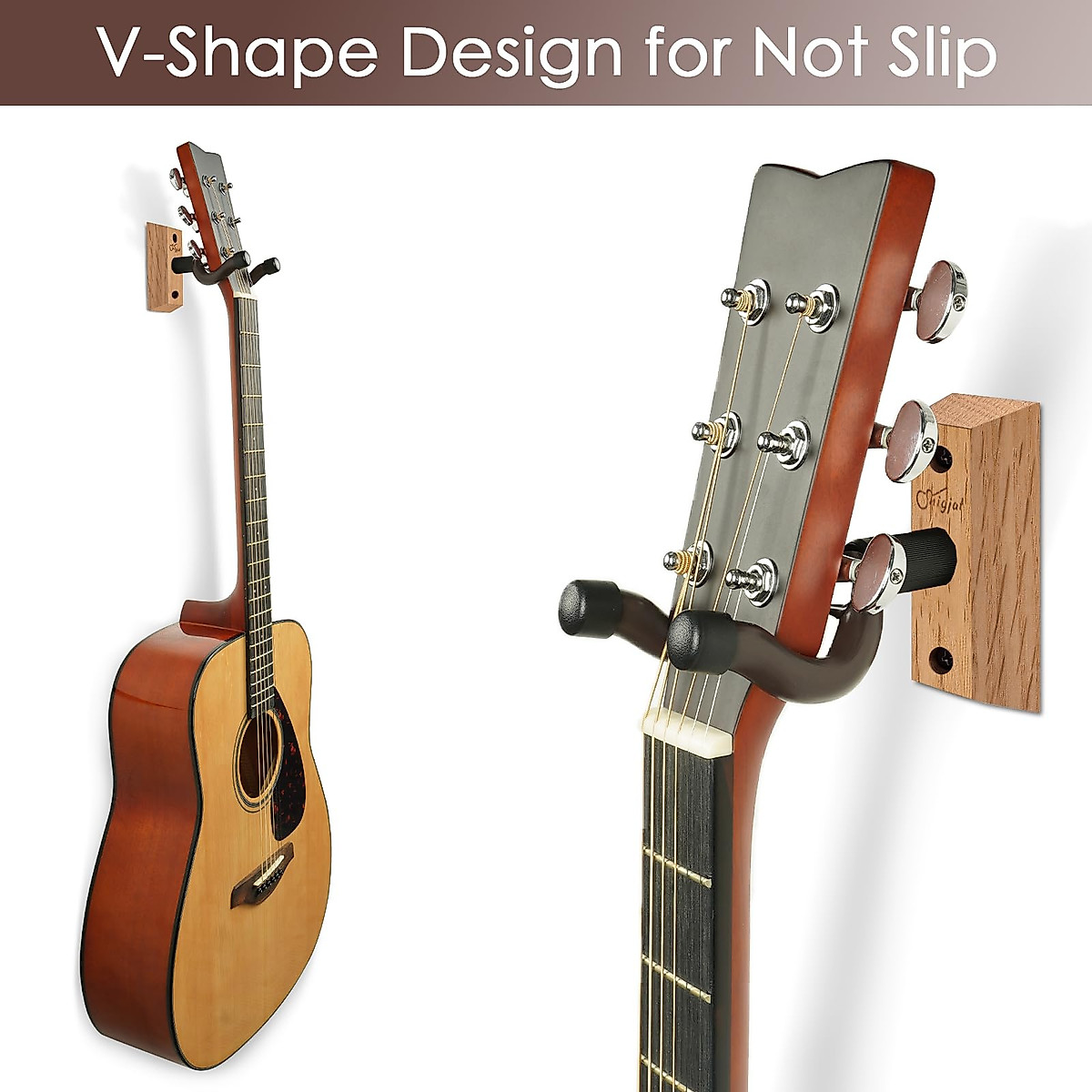 SNIGJAT Guitar Wall Mount 2 Pack, Guitar Hanger for Rotatable, Solid Wood Guitar Wall Hanger, V-Shaped Guitar Mount Hook for Acoustic Guitar, Guitar Holder for Banjo, Musical Instruments Accessories