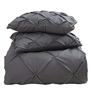 Nestl Grey Duvet Cover Queen Size - Pintuck Queen Duvet Cover Set, 3 Piece Double Brushed Duvet Covers with Button Closure, 1 Pinch Pleated Duvet Cover 90x90 inches and 2 Pillow Shams