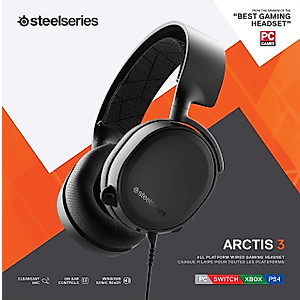 steelseries Arctis 3 (2019 Edition) All-Platform Gaming Headset for PC, PlayStation 4, Xbox One, Nintendo Switch, VR, Android, and iOS - Black (Renewed)