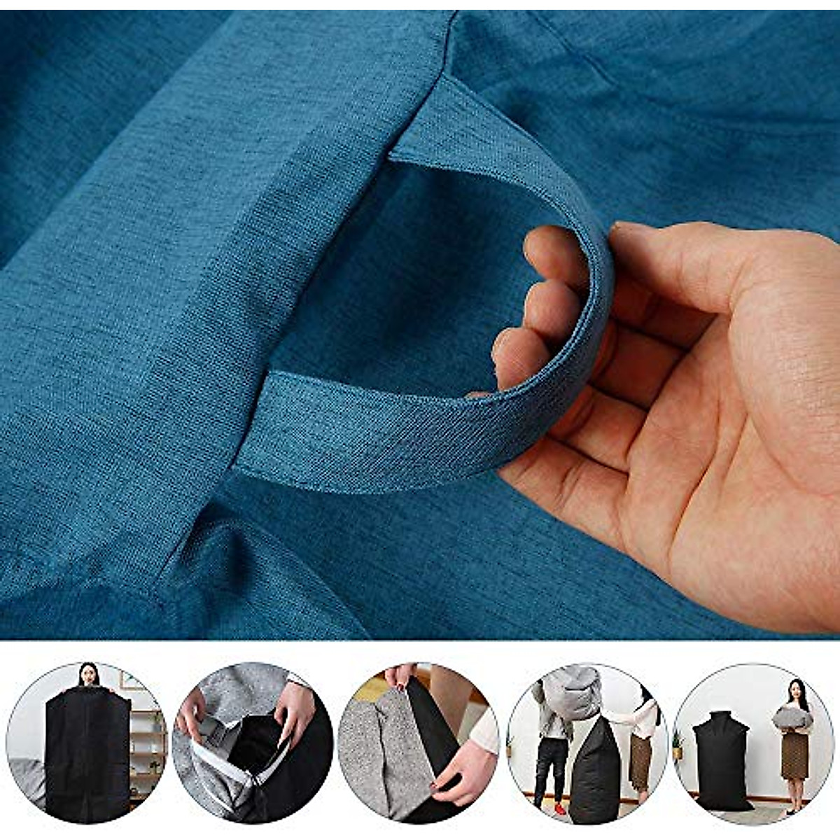 Librao Bean Bag Chair Sofa Cover Without Filler Lazy Lounger High Back Large Bean Bag Storage Chair Couch Cover with Three Side Pockets for Adults and Kids (Blue, XL-39.3x47.2)