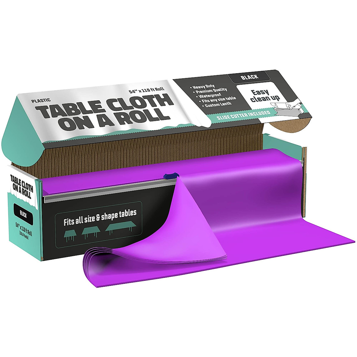 Tablecloth Roll – 54" X 110' Purple Premium Plastic Table Cloths with Cutter Box - Cut to Size - Decorative Rectangle Table Cover Smooth Tablecloth - Disposable Table Cloths for Parties, Weddings.