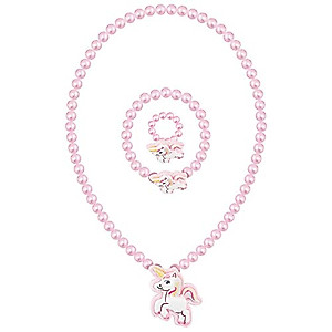 RR ROUND RICH DESIGN Musical Jewelry Glitter Storage Box and Jewelry Set for Little Girls with Spinning Unicorn and Rainbow - Over the Waves Tune Pink