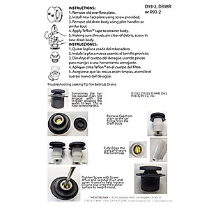 Westbrass Universal Fine or Coarse Thread Replacement Tip-Toe Strainer Drain with 2-Hole Faceplate, Polished Brass, D93K-01