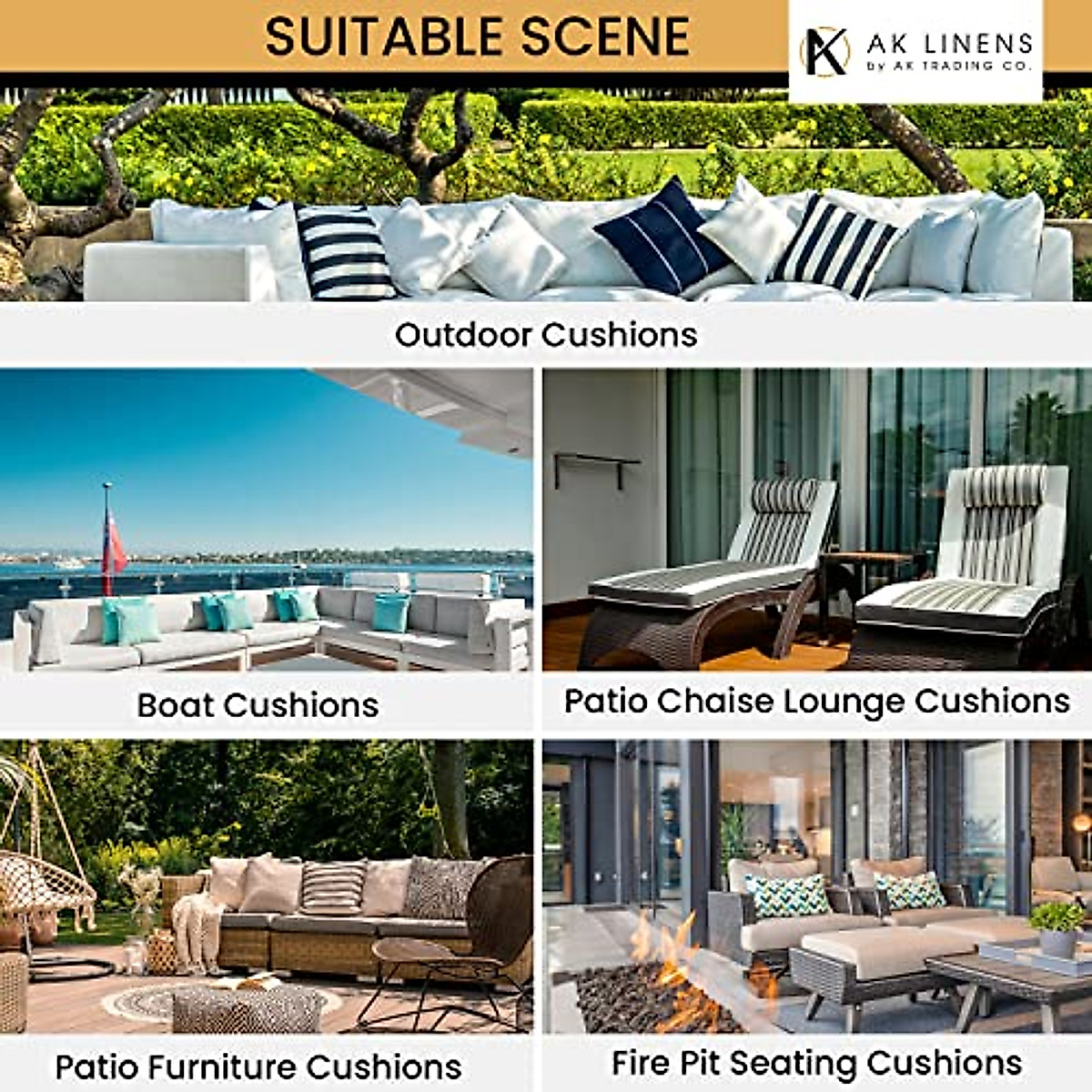 AK TRADING CO. Durable and Water-Resistant Dry Fast Foam for Indoor and Outdoor Furniture Cushions - 4" Thick x 24" Wide x 72" Long