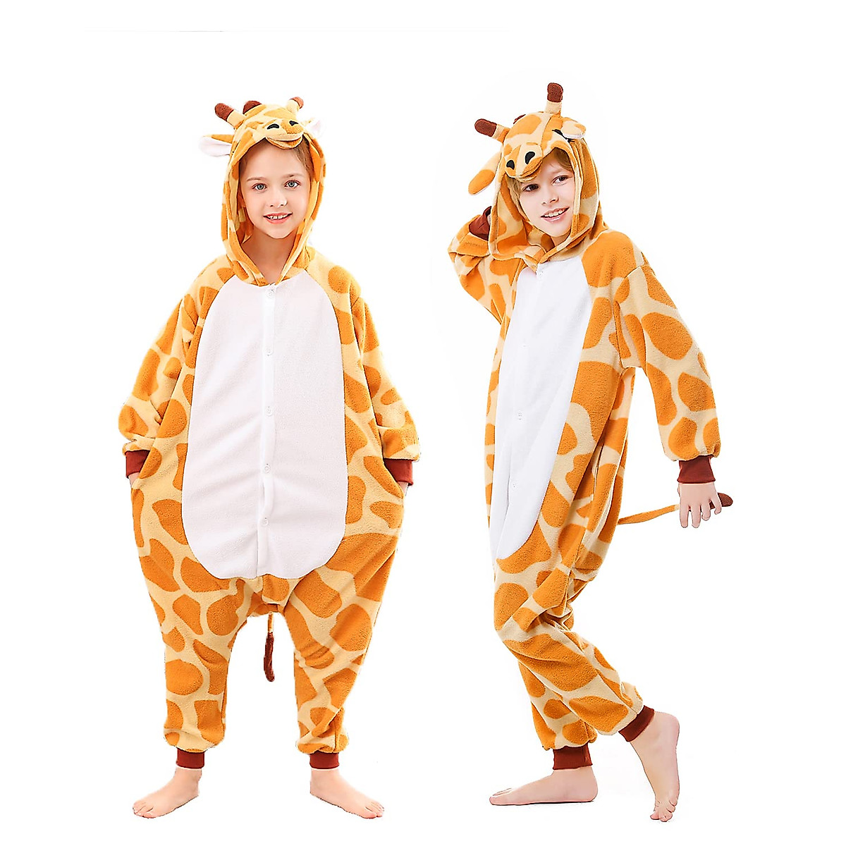 CANASOUR Giraffe Onesie Kids Animal Halloween Cosplay Costume for 5T Girls Unisex Outfuit One Piece Hooded Orange Soft Pajamas Party Boys Suit (5T, Giraffe)