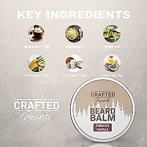 Crafted Beards - Beard Balm - Beard Wax - Mustache Wax - Light Hold - For a Softer, Smoother, Moisturized Beard - Made with All-Natural and Organic Ingredients - Leave in Conditioner (Tobacco Vanilla)