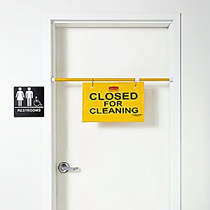 Rubbermaid Commercial Extend-to-Fit "Closed For Cleaning" Hanging Doorway Safety Sign, Yellow (FG9S1500YEL),10x2 inches
