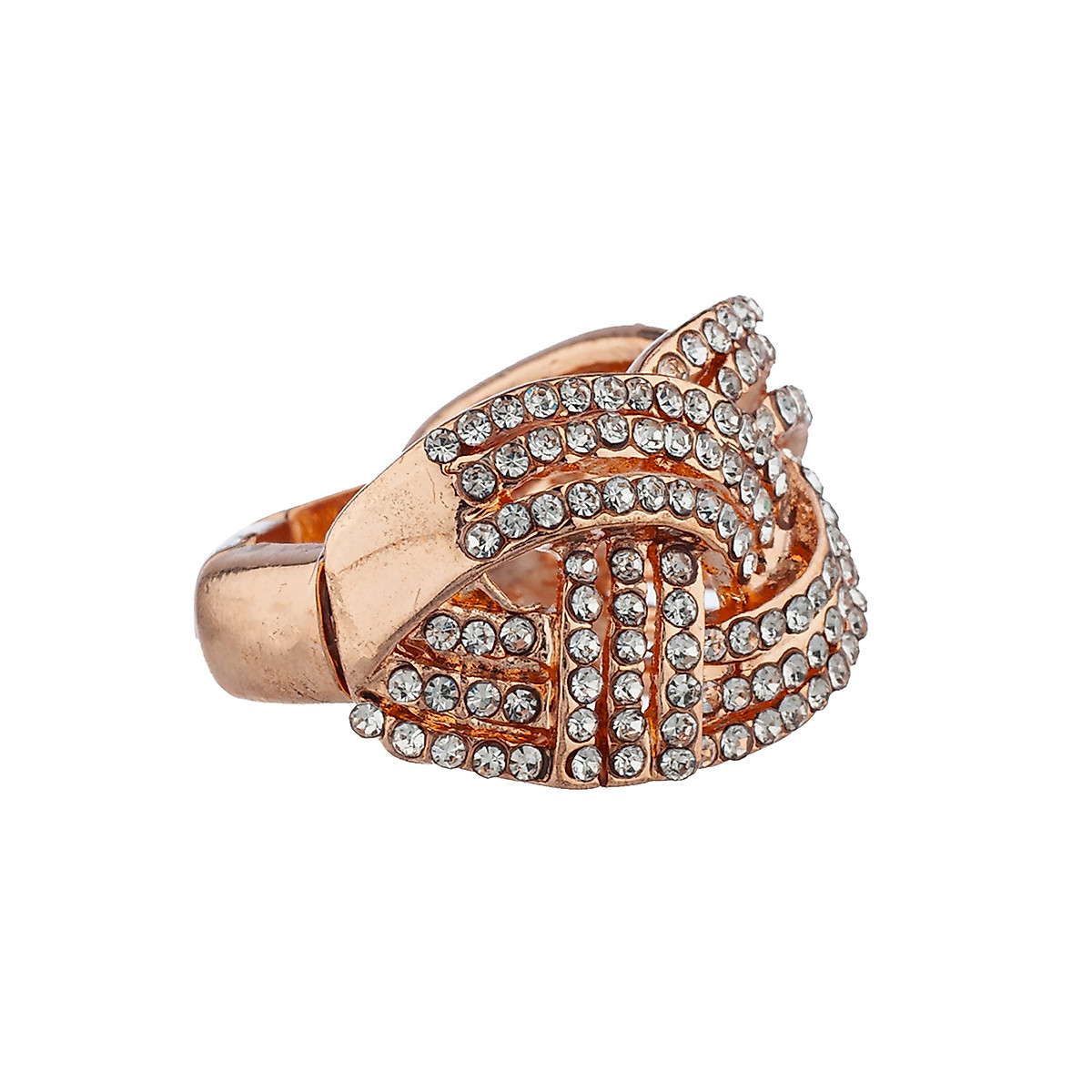 LUX ACCESSORIES Nicole Miller Rose Gold-tone Twisted Stretch Clear Crystal Rhinestones Fashion Ring