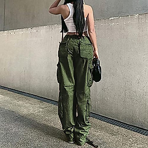 NCXFTP Cargo Pants Women, High Waist Cargo Pants Women Baggy Cargo Pants for Women Multiple Pocket Jogger Straight Wide Leg Parachute Pants Y2K Green