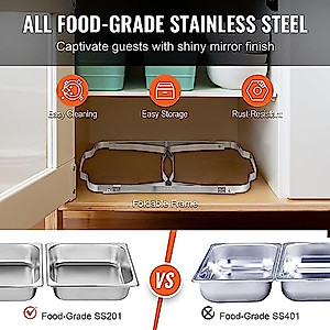 VEVOR Chafing Dish Buffet Set, 2 Pack 8 Qt, Stainless Chafer w/ 2 Full & 4 Half Size Pans, Rectangle Catering Warmer Server w/ Lid Water Pan Folding Stand Fuel Tray Holder Clip, at Least 8 People Each
