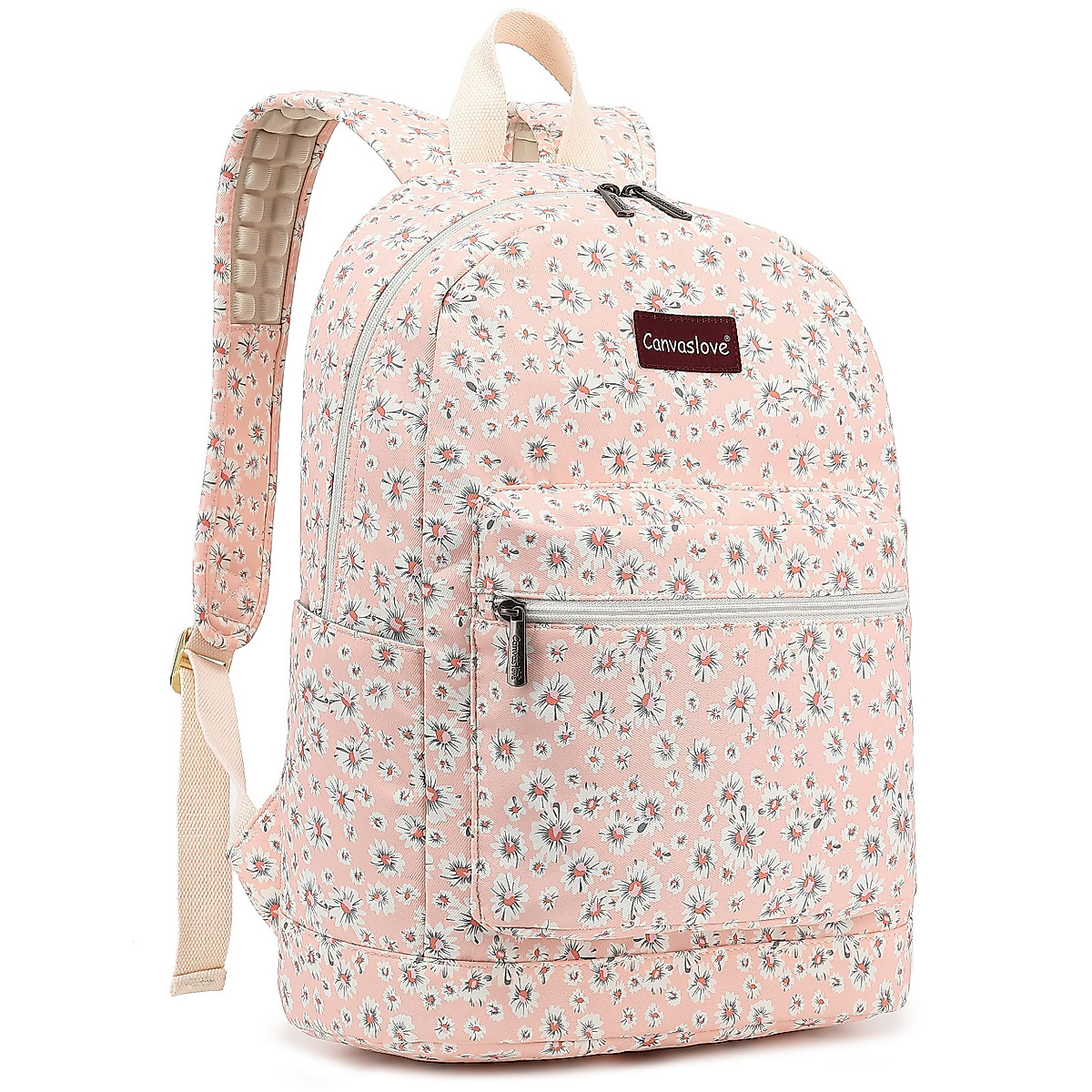 Canvaslove Pink Chrysanthemum Waterproof laptop backpack with Massage Cushion Straps and USB charging port for laptop up to 15 inch Men Women Outdoor Travel Backpack