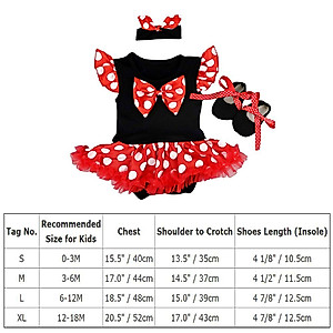 Baby Girls 1st Halloween Birthday Outfit Flutter Sleeve Bodysuit Polka Dot Romper Tutu Dress + Bow Headband + Shoes Christmas Cake Smash Party Clothes Photo Prop 3pcs Set Red+Black 0-3M