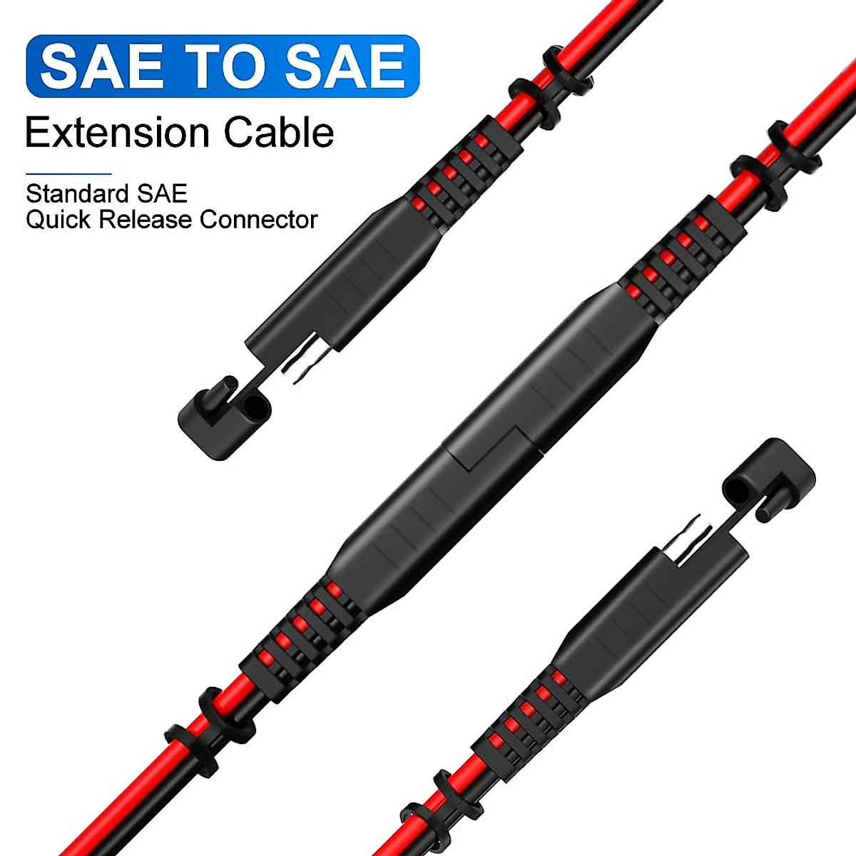 ELECTOP SAE to SAE Extension Cable 15Feet Quick Connect Disconnect SAE Power Connector Cable Wire Harness 14AWG with Dust Cap for Automotive RV Motorcycle Solar Panel SAE Plug Battery Charging Cable