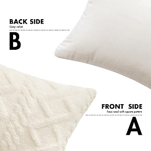 MIULEE Pack of 2 Decorative Faux Wool Throw Pillow Covers Soft Plush Fuzzy Short Fleece Square Patterned Cushion Cases Solid Pillowcases Couch for Bed Sofa Living Room 12 X 20 Inch Ivory