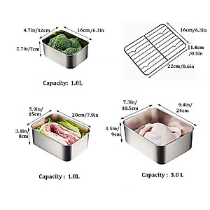 GRFELI Stainless Steel Food Container with Lid, 3-Piece Food Storage Container, Meal Prep Container, Ice Cream Container, Refrigerator Freezer Safe, Dishwasher/Oven Safe (Lid Not Included)