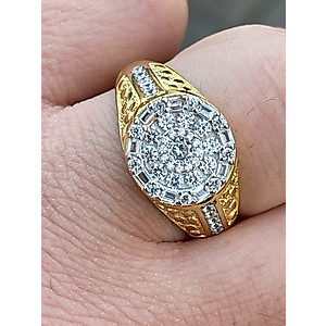 Iced CZ Nugget Ring - Men's 14k Gold Over Real 925 Sterling Silver Ring - Micropave Baguette Ring - Pinky Or Any Other Finger Ring (11)