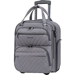 KROSER Carry On Underseat Multi-functional, 16-inch Underseater Lightweight Overnight Suitcase for Men Women, Grey
