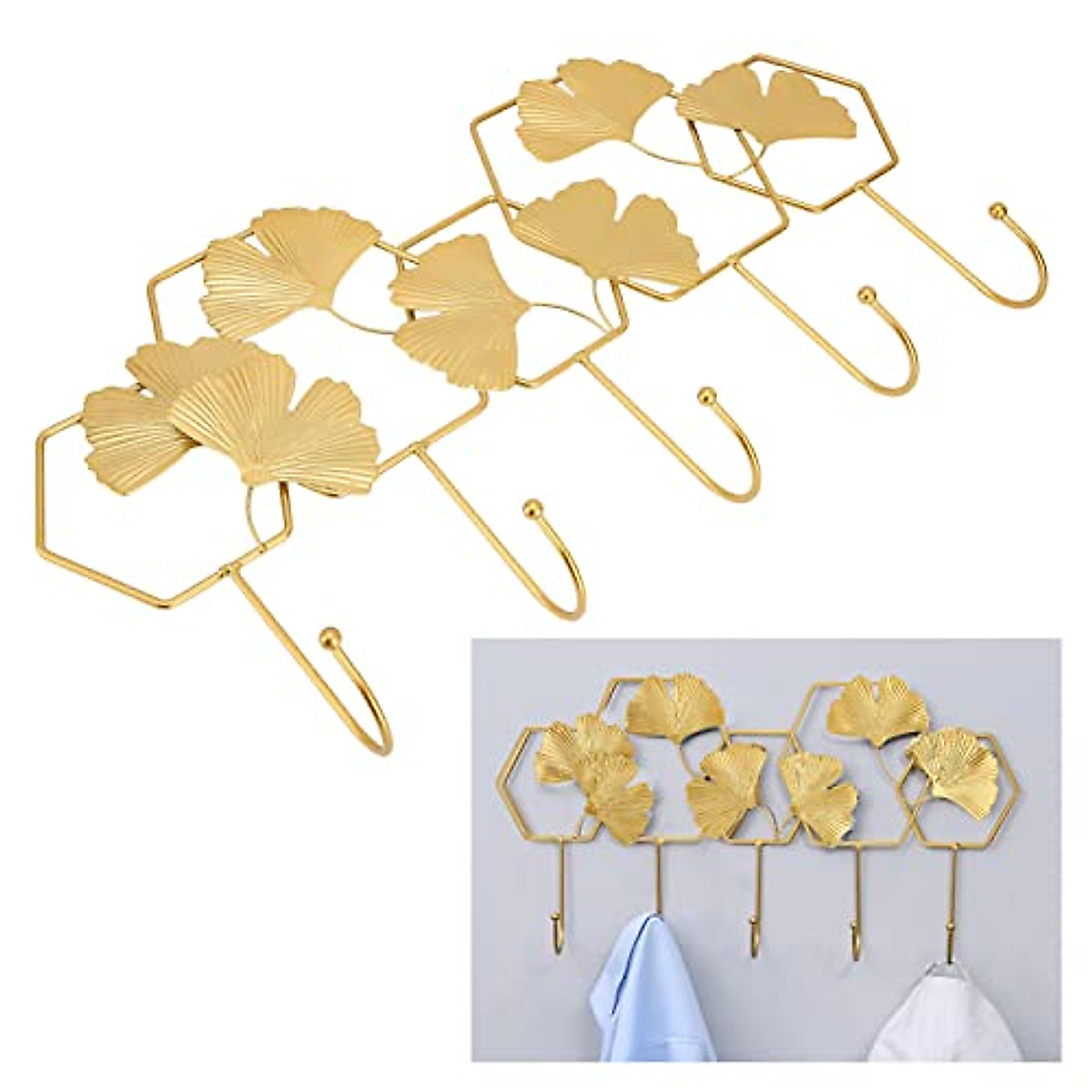 Agatige Wall Mounted Clothes Hook,Multifunctional Clothes Hanger Reusable Space Saving Coat Rack for Scarf & Bag(Gold)