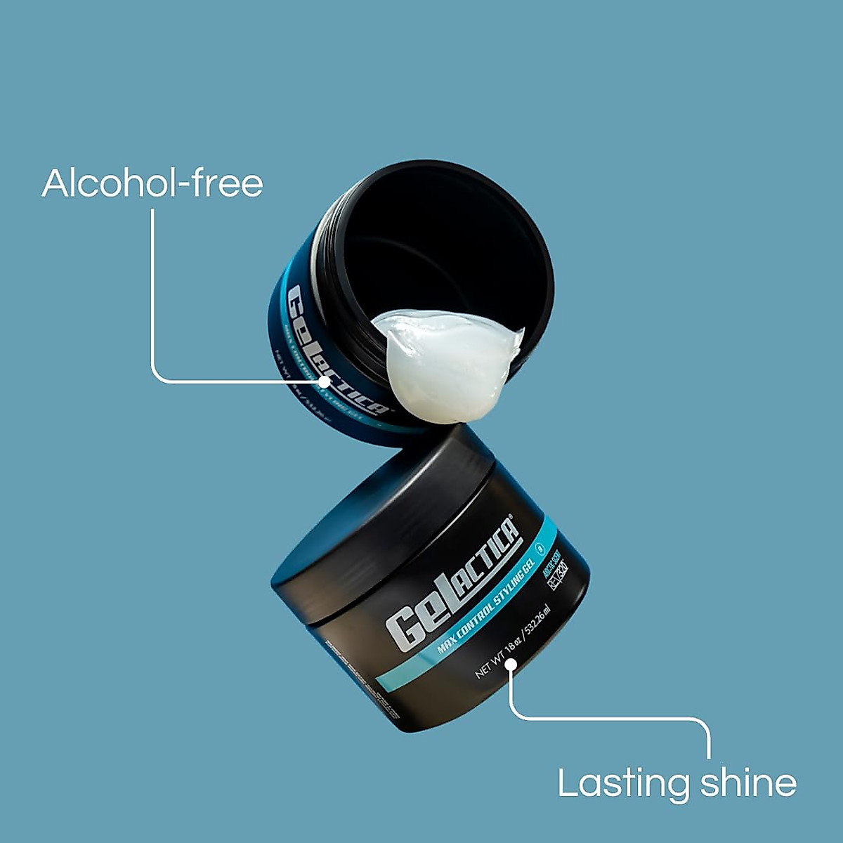 Gelactica Max Control Hair Gel for Men, Alcohol-Free, Strong Hold Styling Gel, Natural Extracts for Long-Lasting Hold and Shine, Slick Back Hair Style 8 Oz