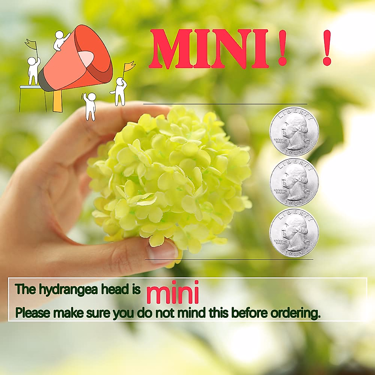 GREENTIME 13” Artificial Hydrangea Flowers Fake Hydrangea Bouquet with 7 Head 3.15” Tiny Hydrangea for Wedding Bouquet Party Home Decor DIY Baby Shower Centerpieces Tables Decoration(Green)