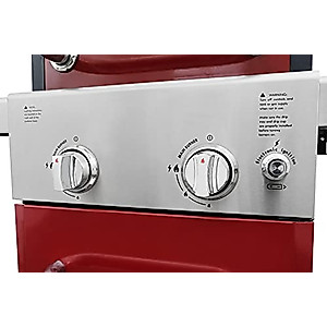 Permasteel 2-Burner Gas Grill | Cast Iron Cooking Grates, Grilling Tools Holder, Foldable Sides, PG-A40201-RD, Cabinet Style, 22000 BTUs – Red