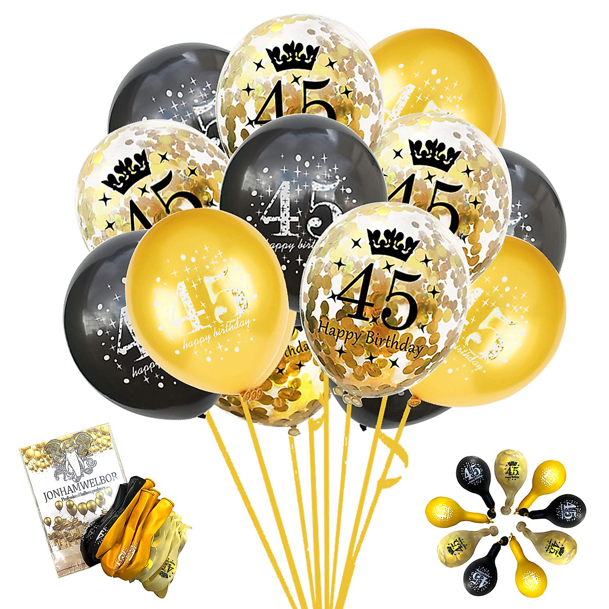 Jonhamwelbor 50th Birthday Balloons Gold and Black Party Decorations 15 Pack 12 inch Latex and Confetti Balloon Printed with Happy Birthday 50 for Women Men