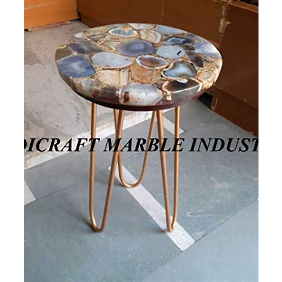 Natural Agate Table, Agate Table With Metal Stand, Round Agate Stone Table, Centerpiece, Agate Side Table 12" Inch