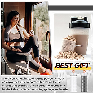 Baderke 4 Pcs Protein Powder Container 5 Layers Stackable Leakproof Container Powder Dispenser with Funnels Stand Keychain Flour Container for Workout Fitness(Gray, White)