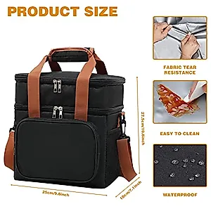 Ecyuaniu Double Deck Large Lunch Bag for Women Men, Expandable Insulated Lunch Bag with Adjustable Shoulder Strap, Leakproof Freezable Dual Compartment Lunch Bag for Adult Work Camping Picnic (14L)