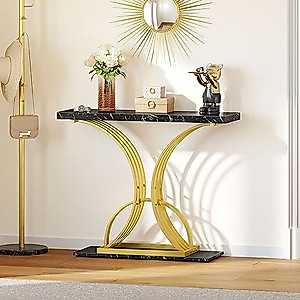 YITAHOME Gold Console Table, Modern Hallway Table for Entryway, 40 inch Entryway Tables Narrow Sofa Table for Living Room, Hallway, Entryway, Faux Marble Black