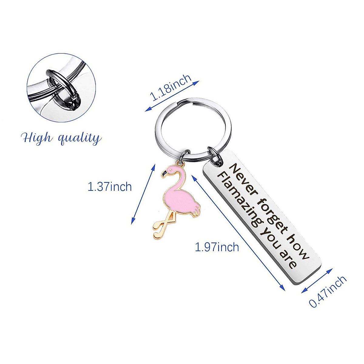 Motivational Flamingo Keychain Never Forget How Flamazing You are Keychain Flamingo Lover Jewelry Gift for Family BFF Animal Lovers