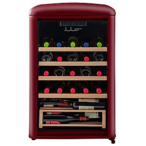 iio 30 Bottle Retro Small Wine Cooler Refrigerator, UV Resistant Glass Door, Cabinet RV Office Bar Beverage Cellar, Mini Fridge for Bedroom, Quiet Compressor, Freestanding, Slide-out Shelves (Red)