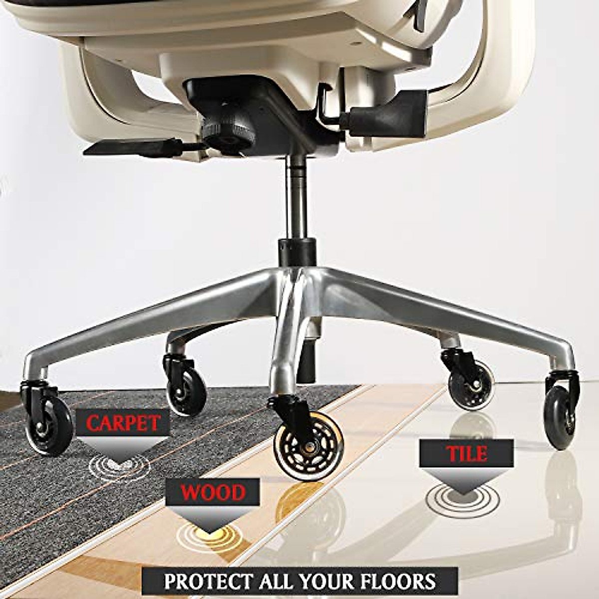 Office Chair Caster Wheels,Set of 5 - Protect Your Floor for Hardwood and Carpet - Quick & Quiet Rolling- Rubber Chair Casters Replacement