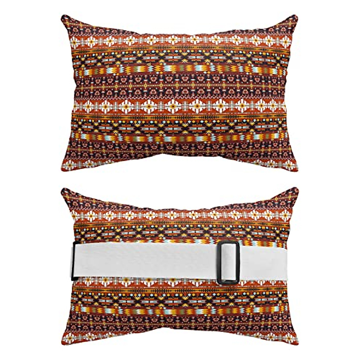Recliner Head Pillow Ledge Loungers Chair Pillows with Insert Retro Abstract Symmetric Orange Totem Pattern Lumbar Pillow with Adjustable Strap Outdoor Waterproof Patio Pillows for Beach Pool, 2 PCS