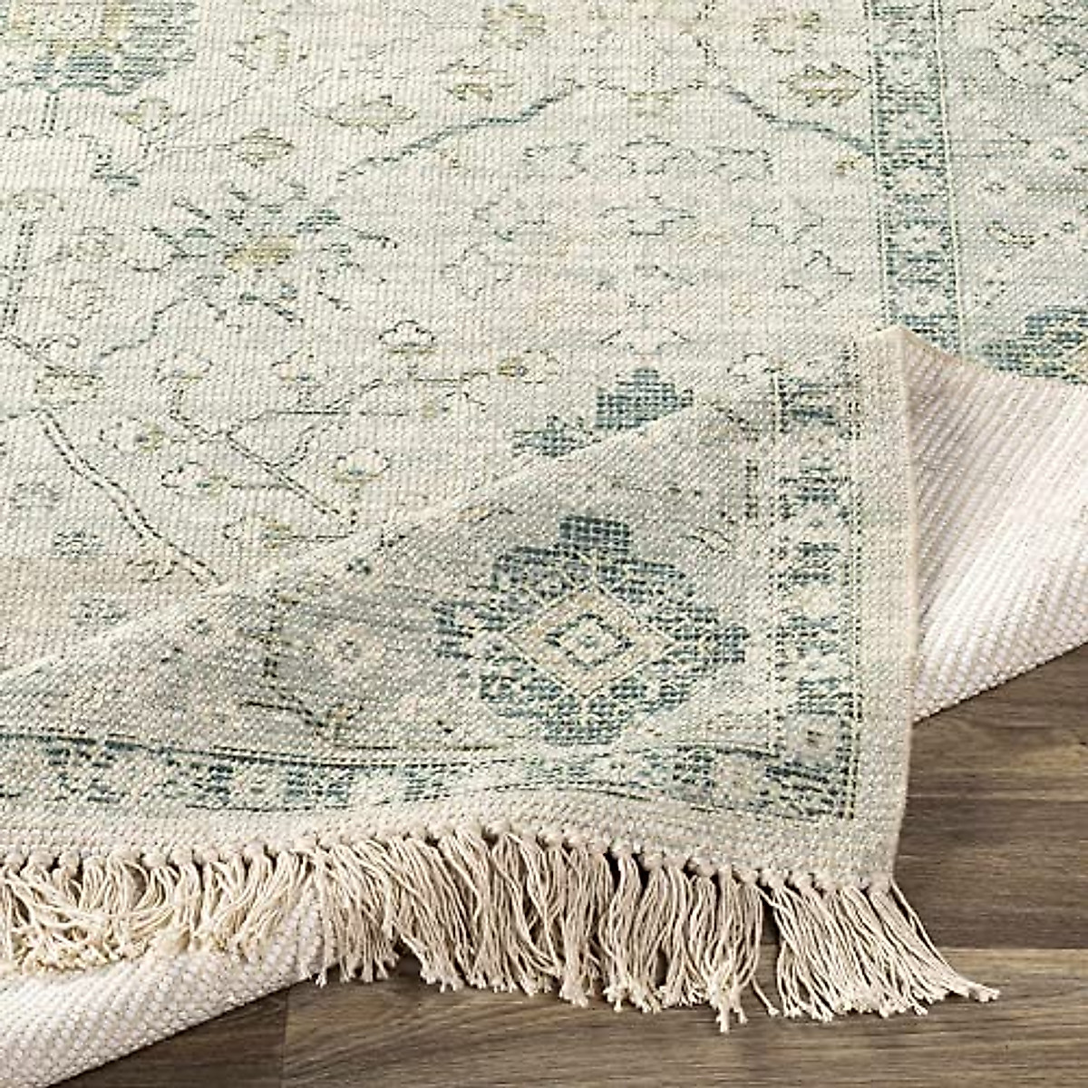 Penkridge Traditional Persian Hallway, Entryway, Bedroom, Kitchen Cotton Runner Rug - Vintage Handmade Luxury Collection with Tassel - Boho, Bohemian Oriental Style - Green, Sage, Beige 2'6" x 8'