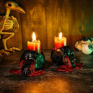 Skull Blood Candles - Bleeding Dripping Red Wax , Skeleton Candle, Gothic Goth Gift Magic Skulls Candlestick Spooky Ghost Bar Decoration, Bleeding Candle - Unique Gifts for Him. Her (Skull 2 Pack)