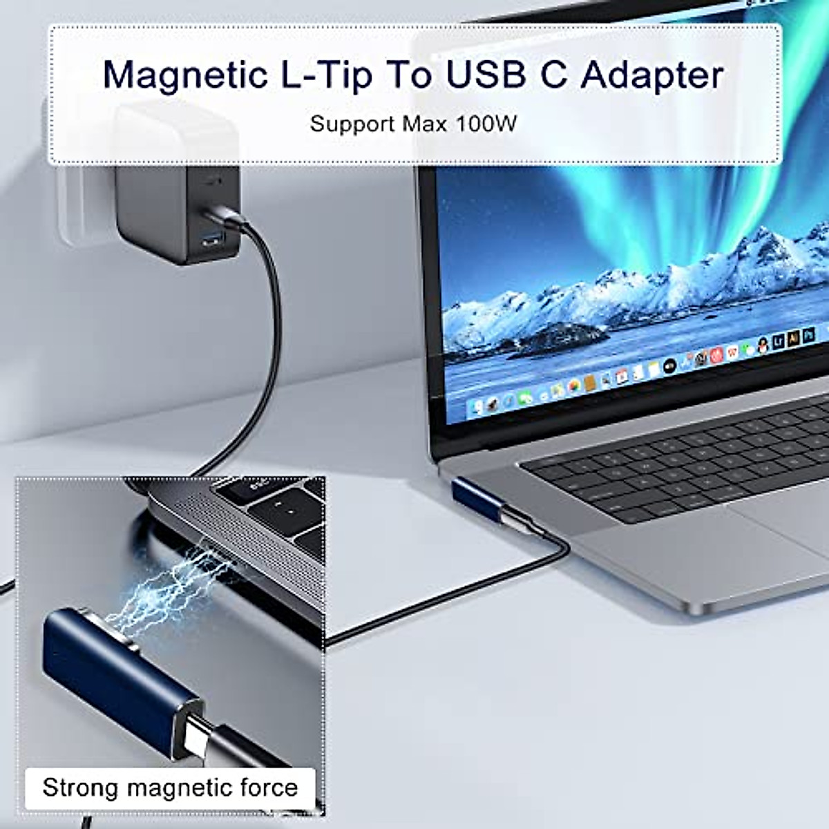 Etre Jeune USB C to Magnetic L-Tip Adapter, Works with Type-C 100W Power Fast Charging Converter Compatible with Magnetic 1 Mac Book Pro Air (2006-2012), 1Count, Black