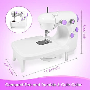 Sewing Machine, Portable Machine with Built-in Stitches, 2-Speed Mini Extension Table, Suitable for Beginners, Best Gift Kids Women Household Space Saver Safe Kit