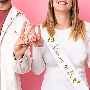 BLUPLE Mommy To Be White Satin Sash - Baby Shower Sash Decorations, Gender Reveal Party, Welcome Baby (1)